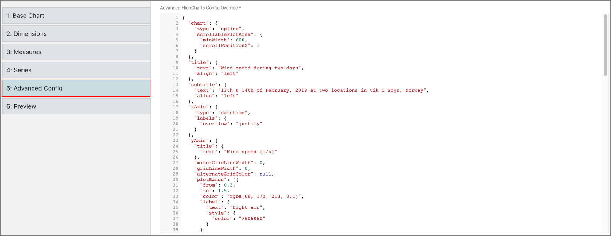 Edge Technologies, Inc. | Documentation | Advanced Configuration Mode in Chart Visualizations