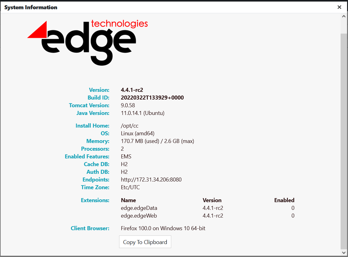 Edge Technologies, Inc. | Documentation | Command Center System Submenu