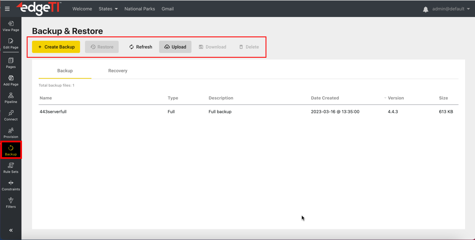 Edge Technologies, Inc. | Documentation | Backup