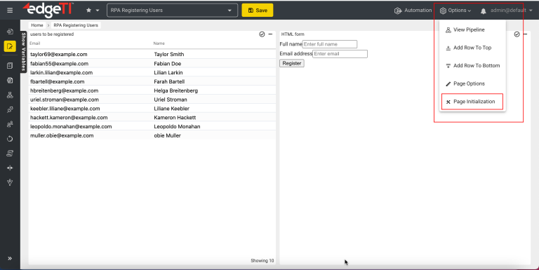 Edge Technologies, Inc. | Documentation | Page Initialization Actions